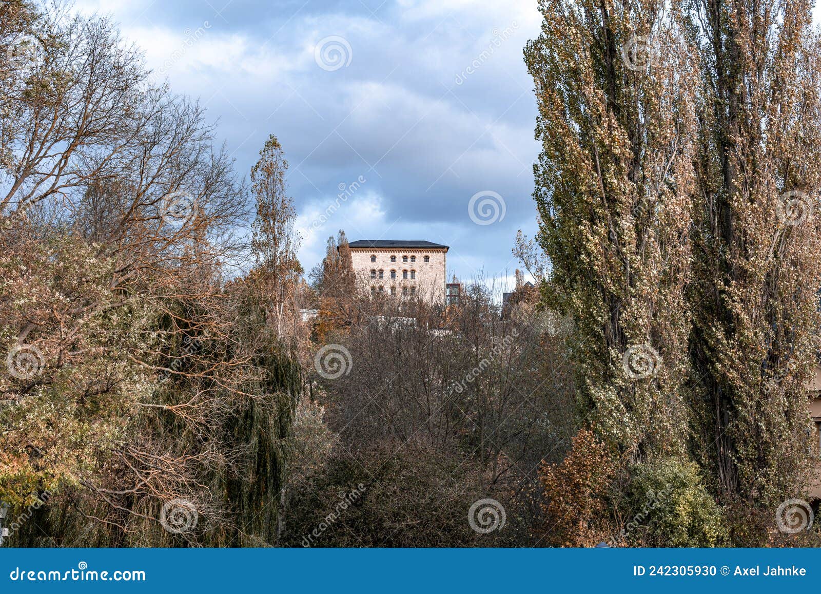 Distant View in Weimar with Building, Bordered with Trees from a Park ...
