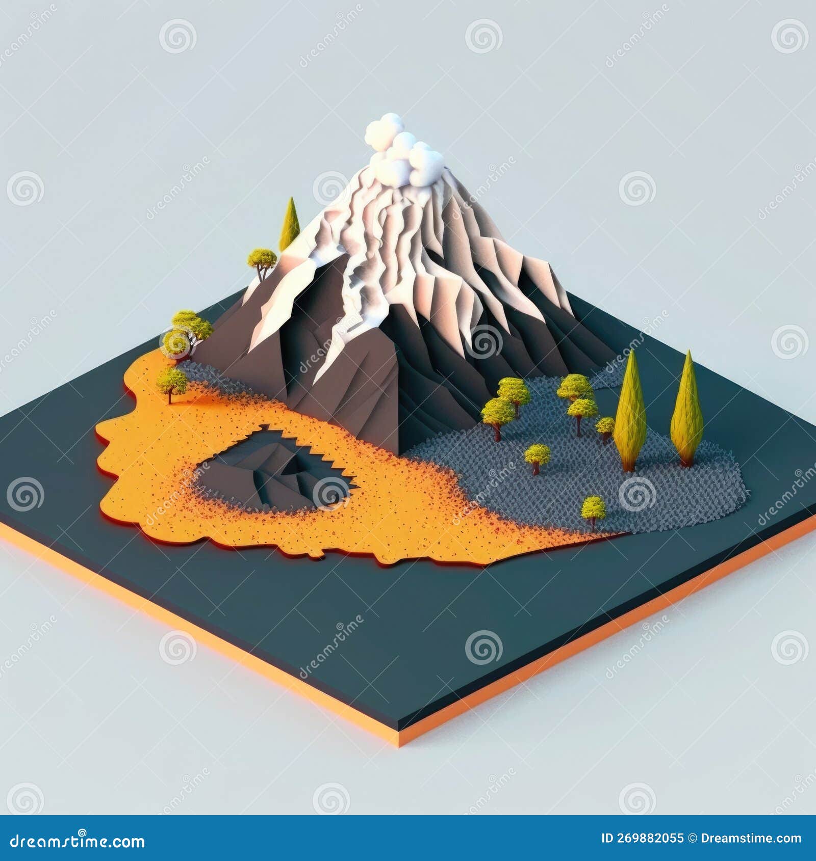 Distant Volcano and a Carpet of Ash, Isometric Low Poly View AI ...