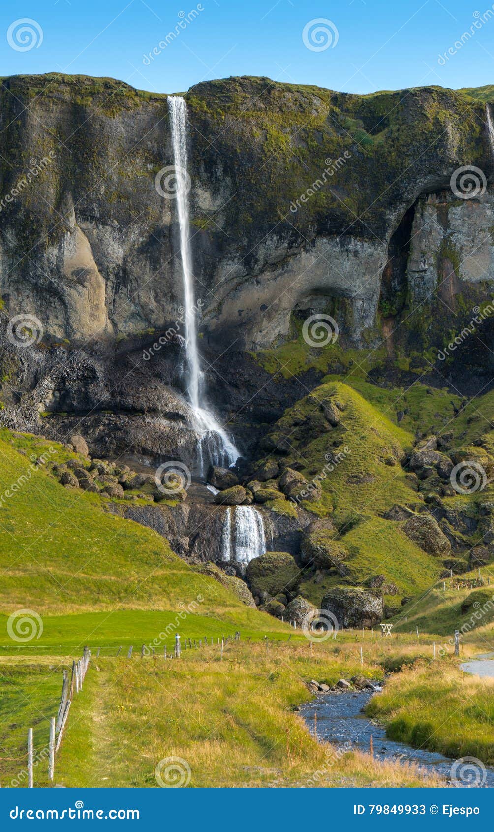 Distant Waterfall stock image. Image of tall, iceland - 79849933