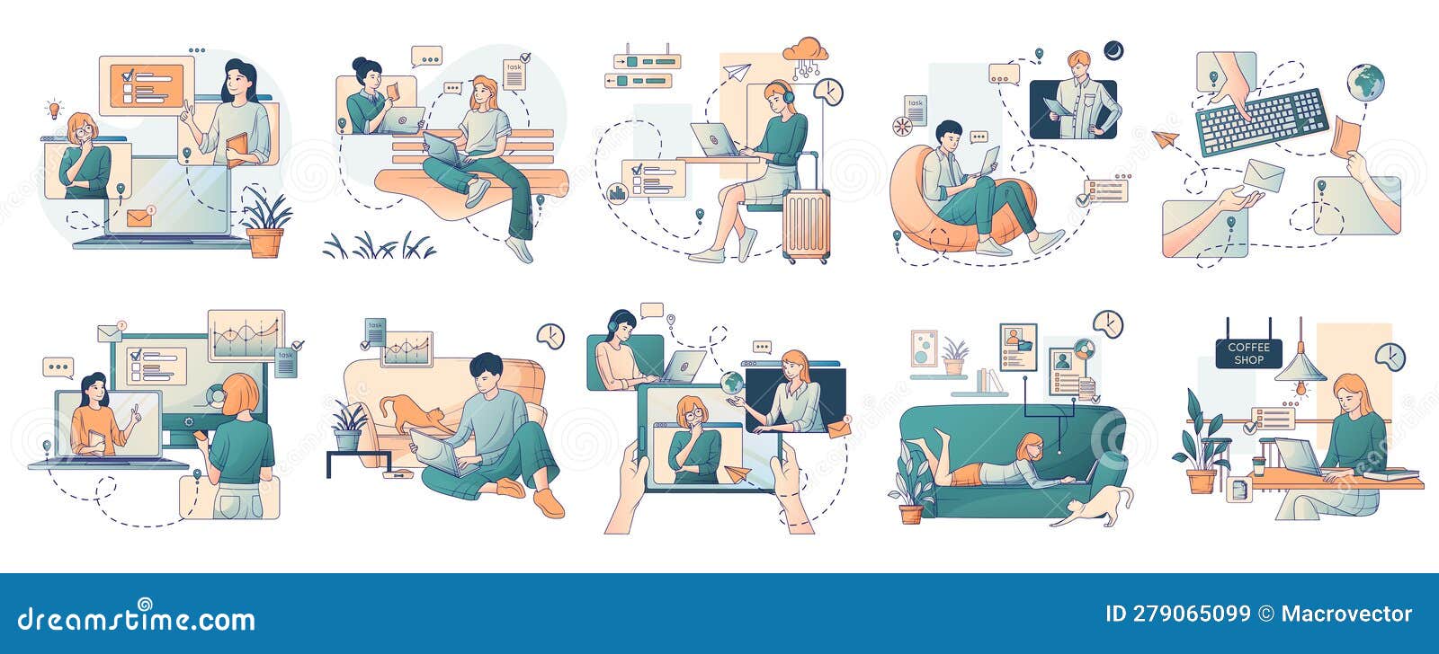 Distant Work Compositions Set Stock Vector - Illustration of ...
