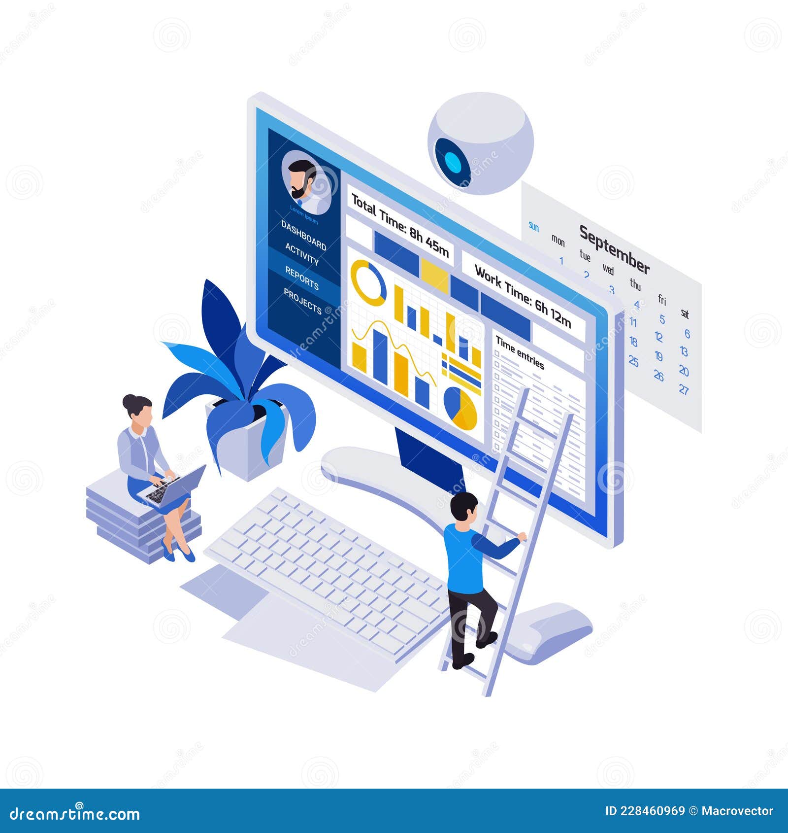 Distant Work Management Composition Stock Vector - Illustration of work ...