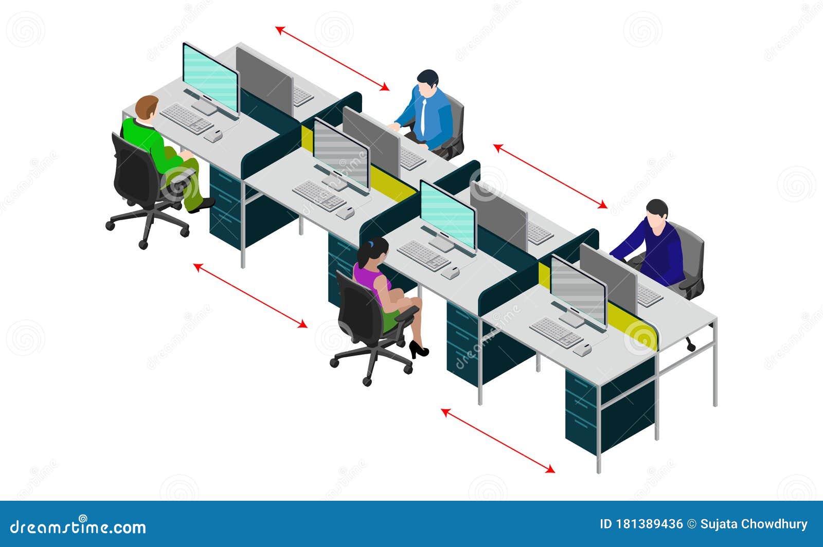 Distanza Sociale Nella Postazione Di Lavoro Per Ufficio. I Dipendenti ... Distanza Sociale Nella Postazione Di Lavoro Per Ufficio. I Dipendenti ...