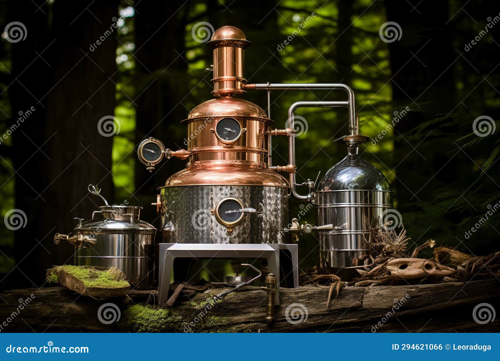A Distillation Apparatus for Making Spirits in the Woods. Concept Stock ...