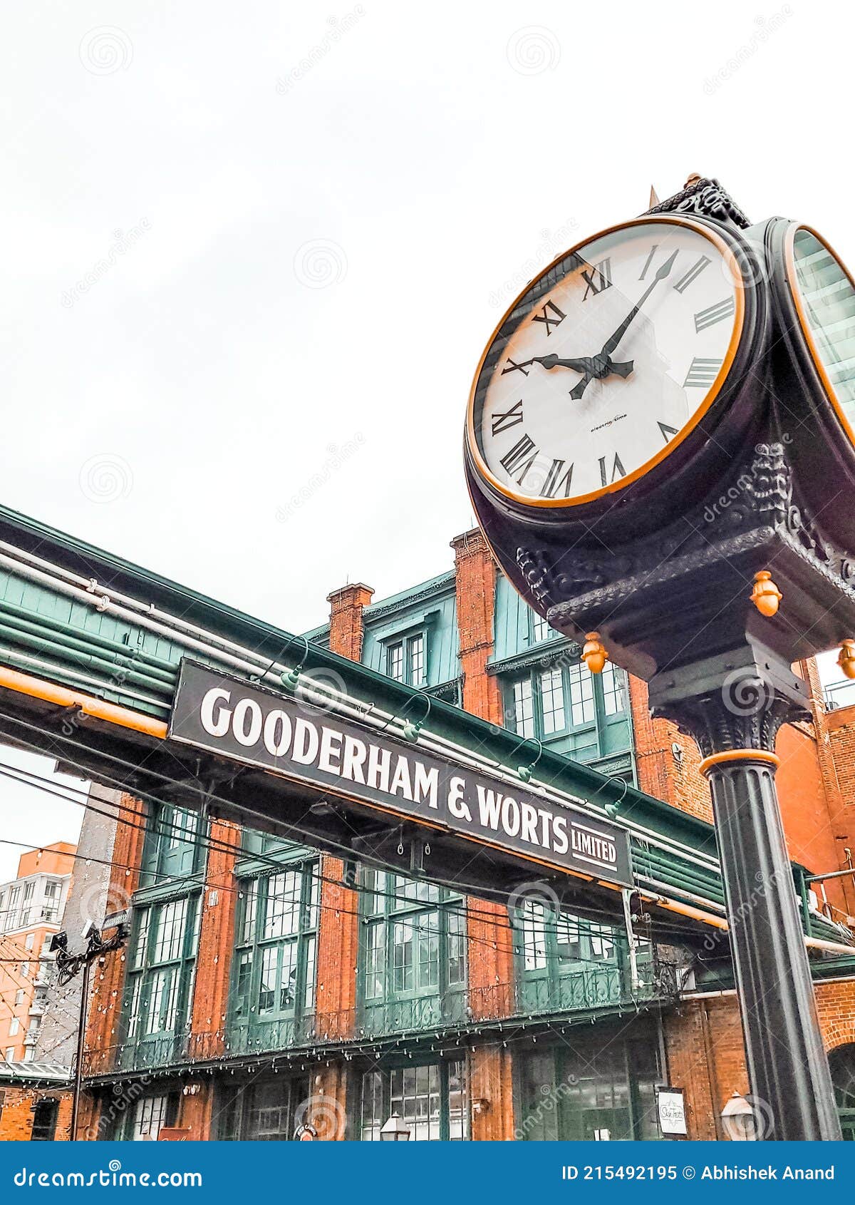 Distillery District clock stock image. Image of landmark - 215492195