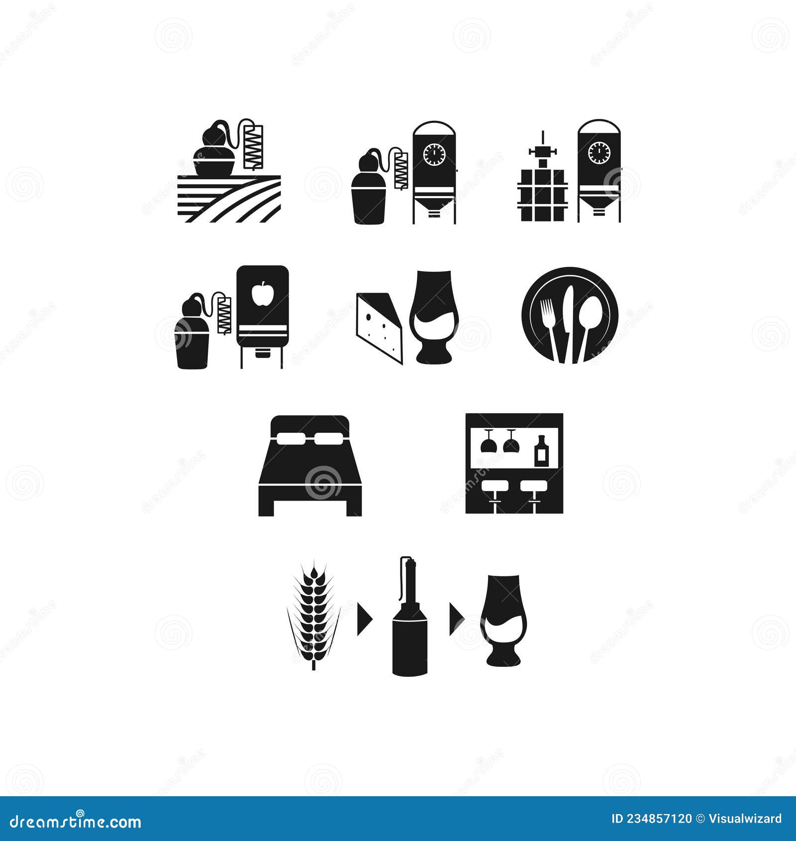 Distilling Vinification Fermentation Vector Icon Set Pack Stock Vector ...