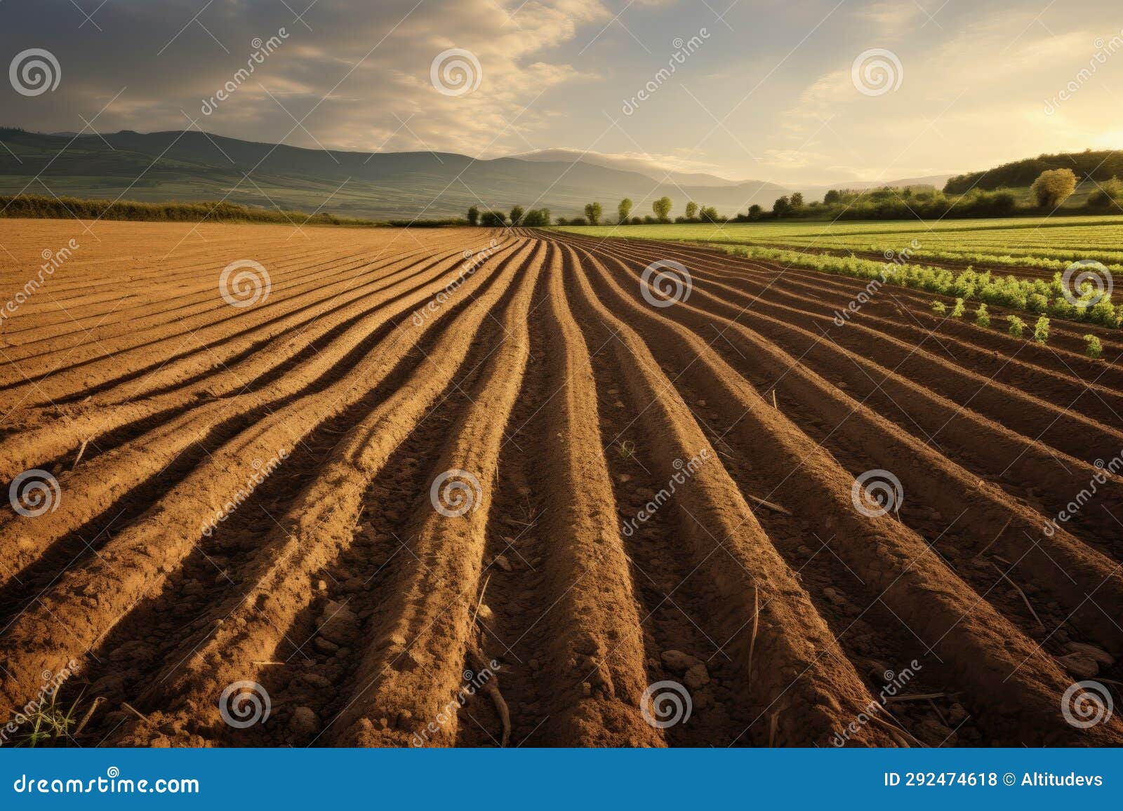 Distinct Furrows Separating Plots in a Farmland Stock Photo - Image of ...