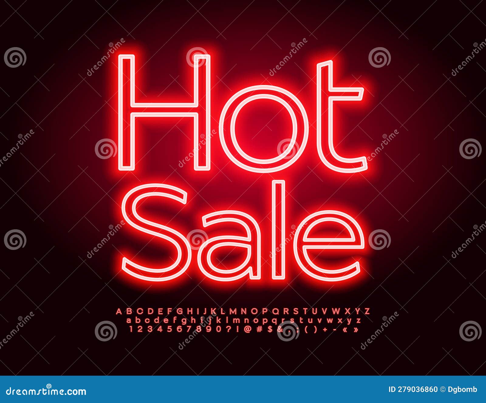 Vector Promo Poster Hot Sale. Bright Neon Font. Glowing Red Alphabet ...