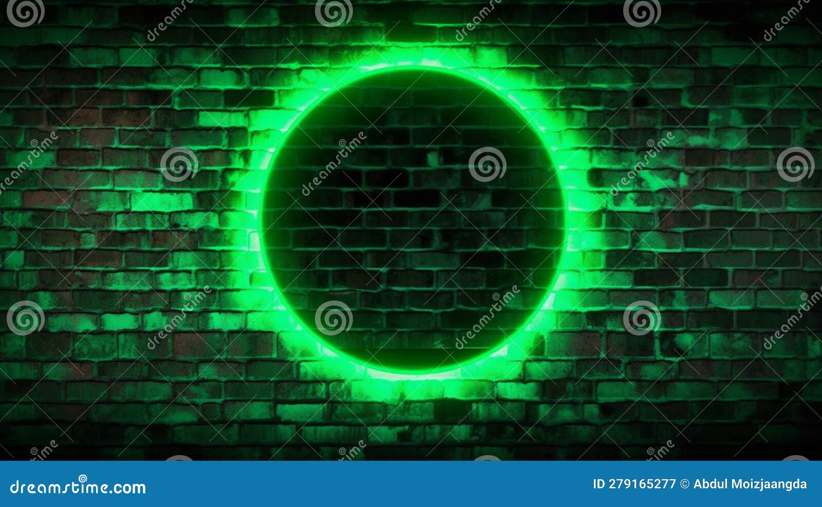 Distinctive Green Neon Circle on Brick Wall with Glowing Effect Stock ...