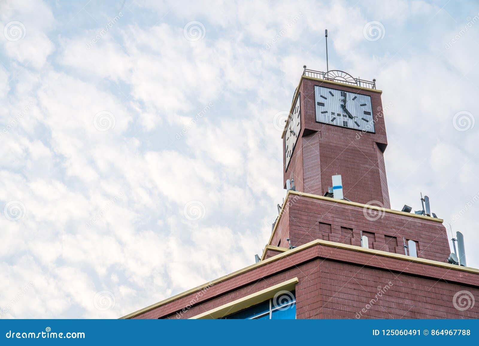A Distinctive Red - Check Clock Bu Stock Image - Image of clouds ...