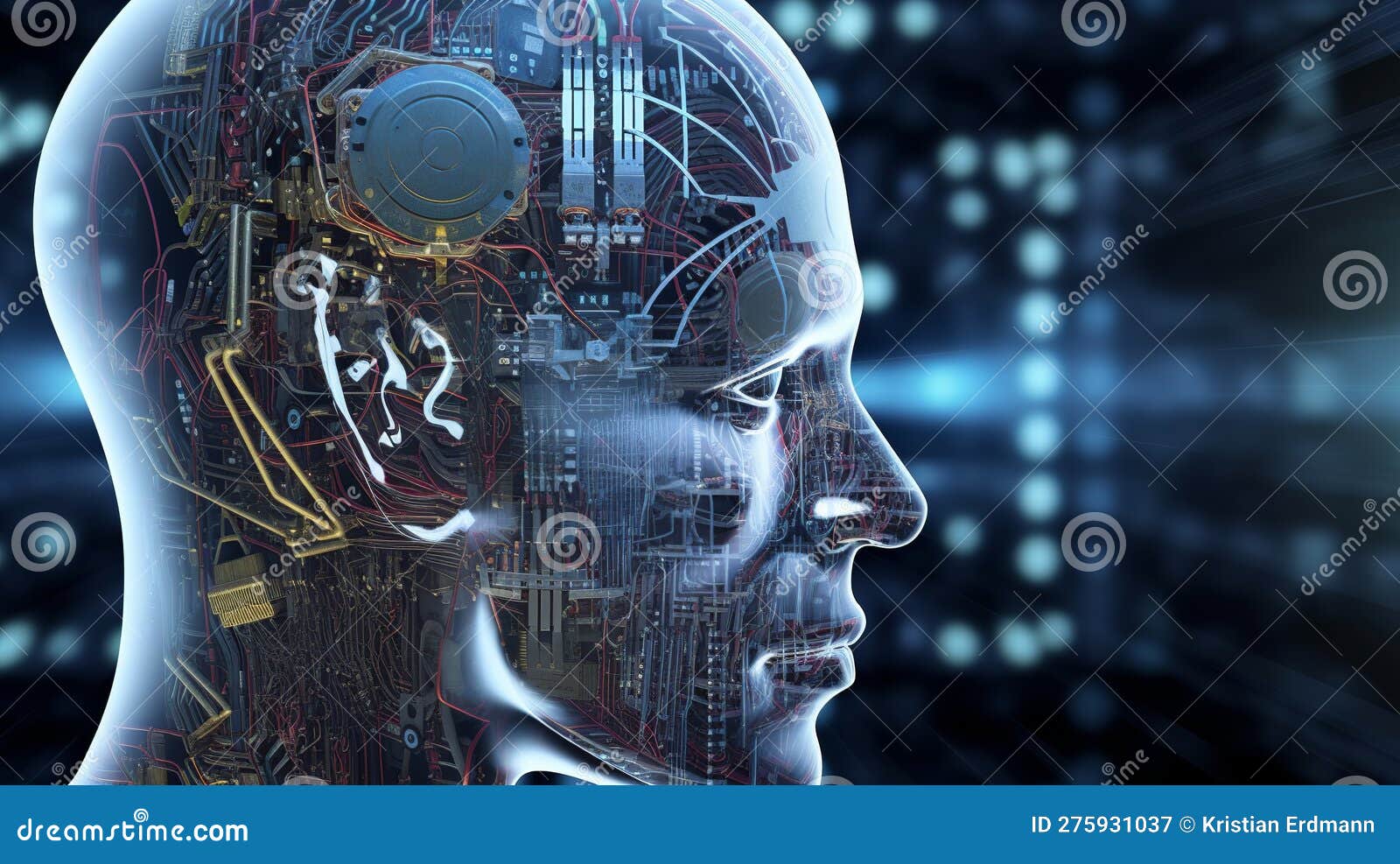 AI Entity Portrait: Human-Head Computer Chip, Neural Connections ...