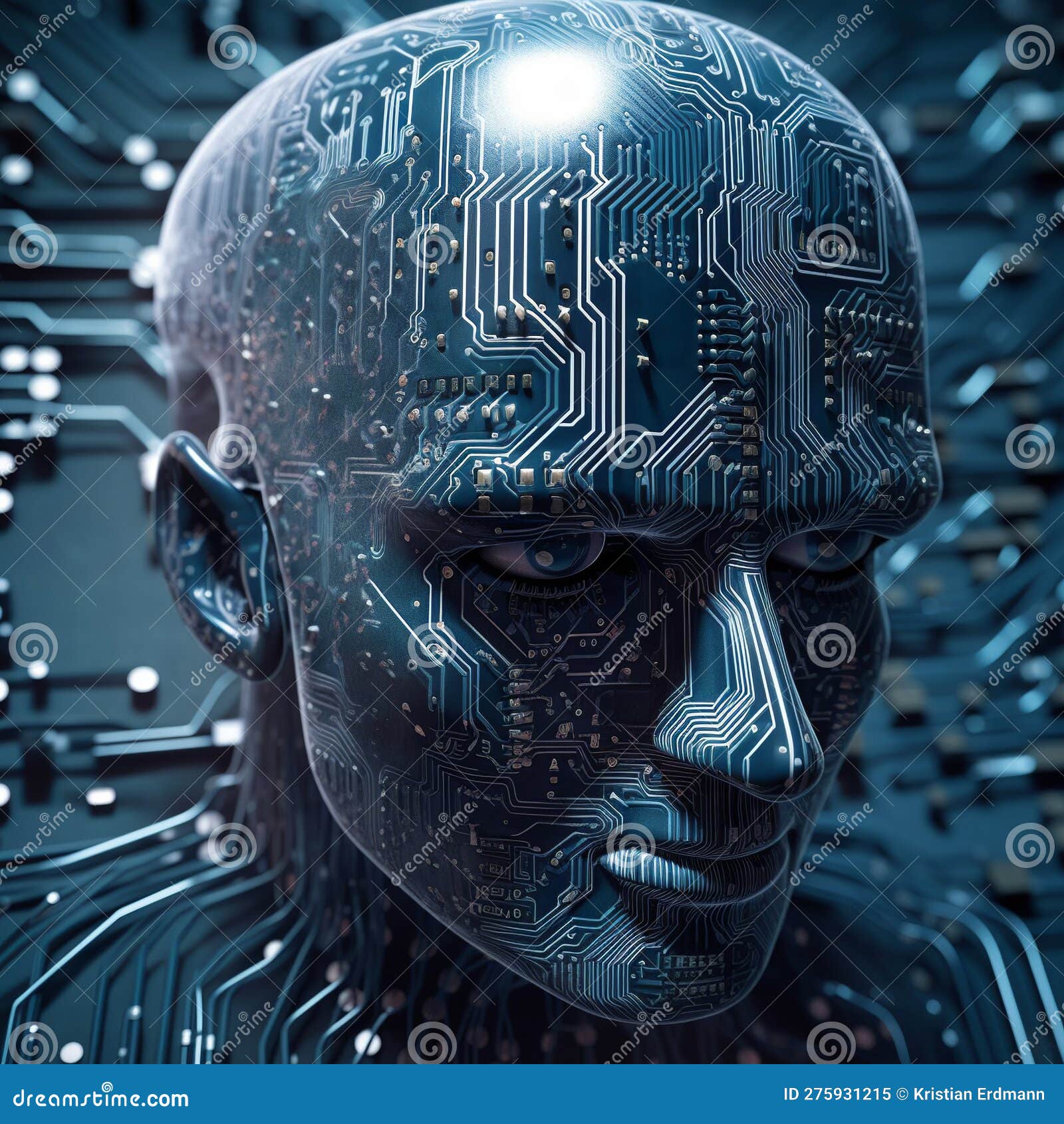 AI Entity Portrait: Human-Head Computer Chip, Neural Connections ...