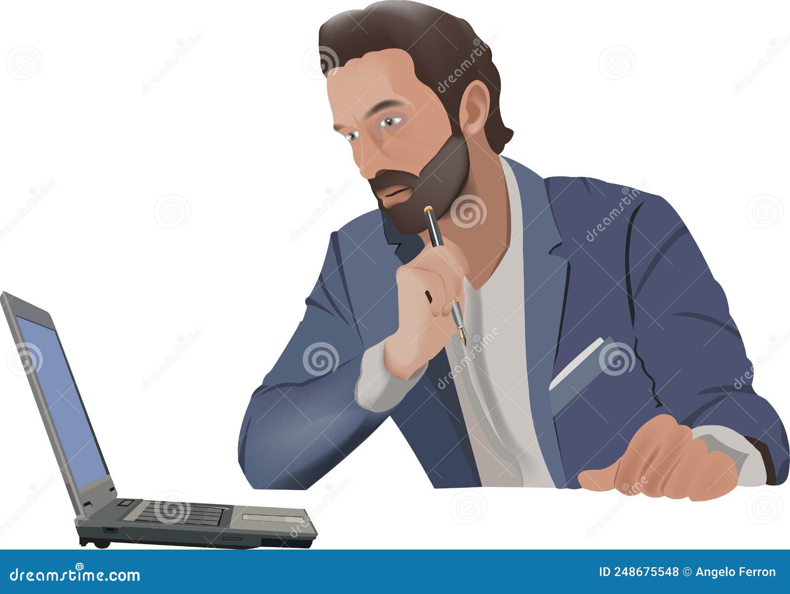 Distinguished Person in Front of the Desk Thinks- Stock Illustration ...