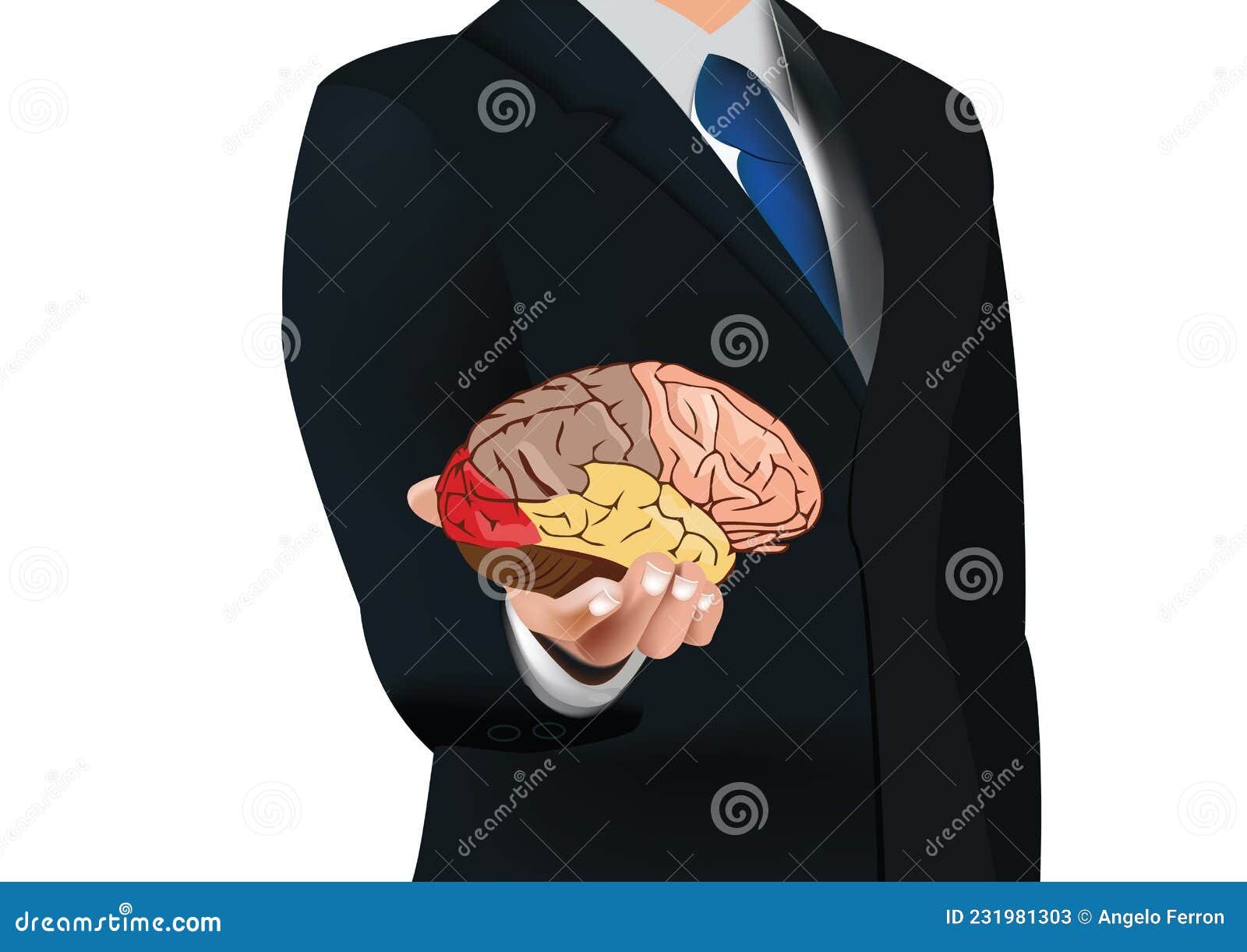 Distinguished Person In Human Brain Lift Jacket Cartoon Vector ...