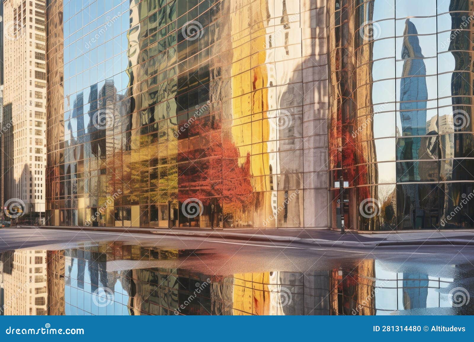 Skyscraper Facade. Shiny Glass Tower With Reflection In Windows Vector ...