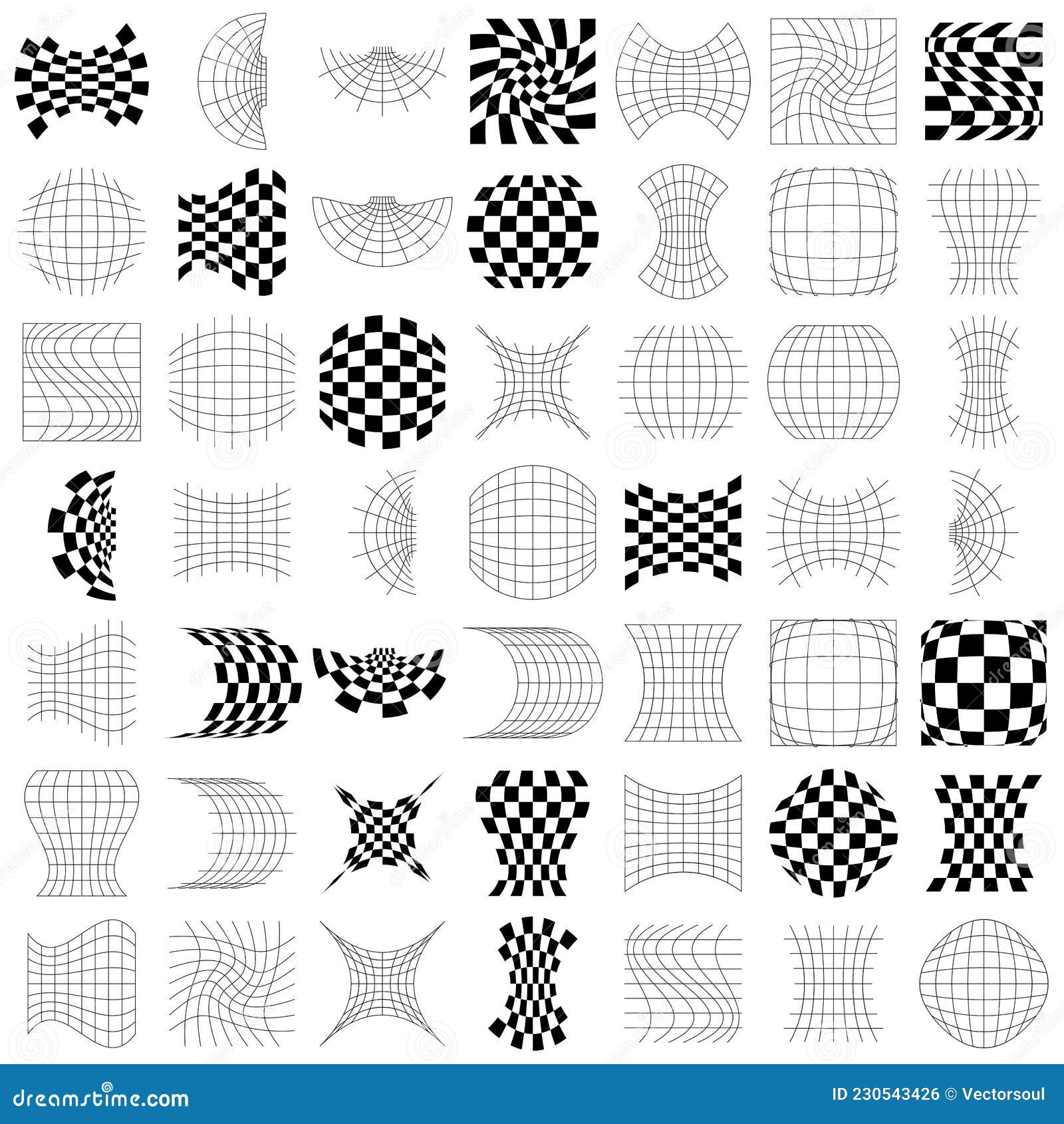 Distorted, Deformed Grids, Meshes, Checkerboards. Abstract Warp, Tweak ...