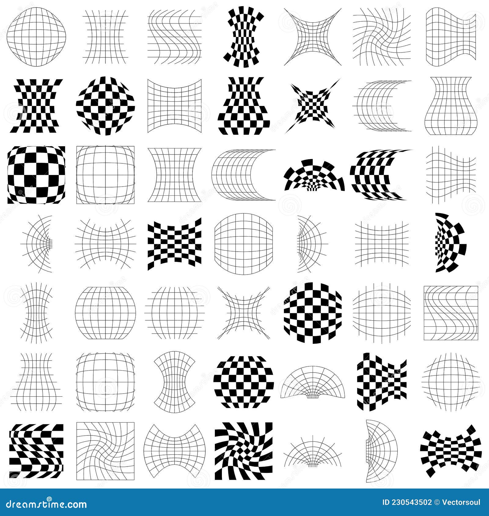 Distorted, Deformed Grids, Meshes, Checkerboards. Abstract Warp, Tweak ...