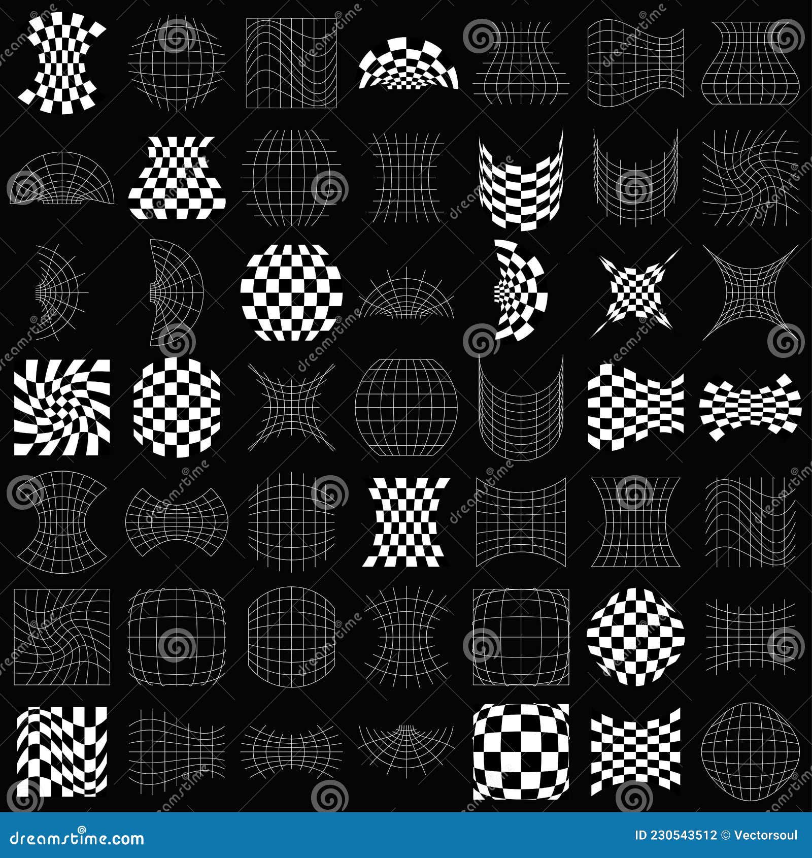 Distorted, Deformed Grids, Meshes, Checkerboards. Abstract Warp, Tweak ...