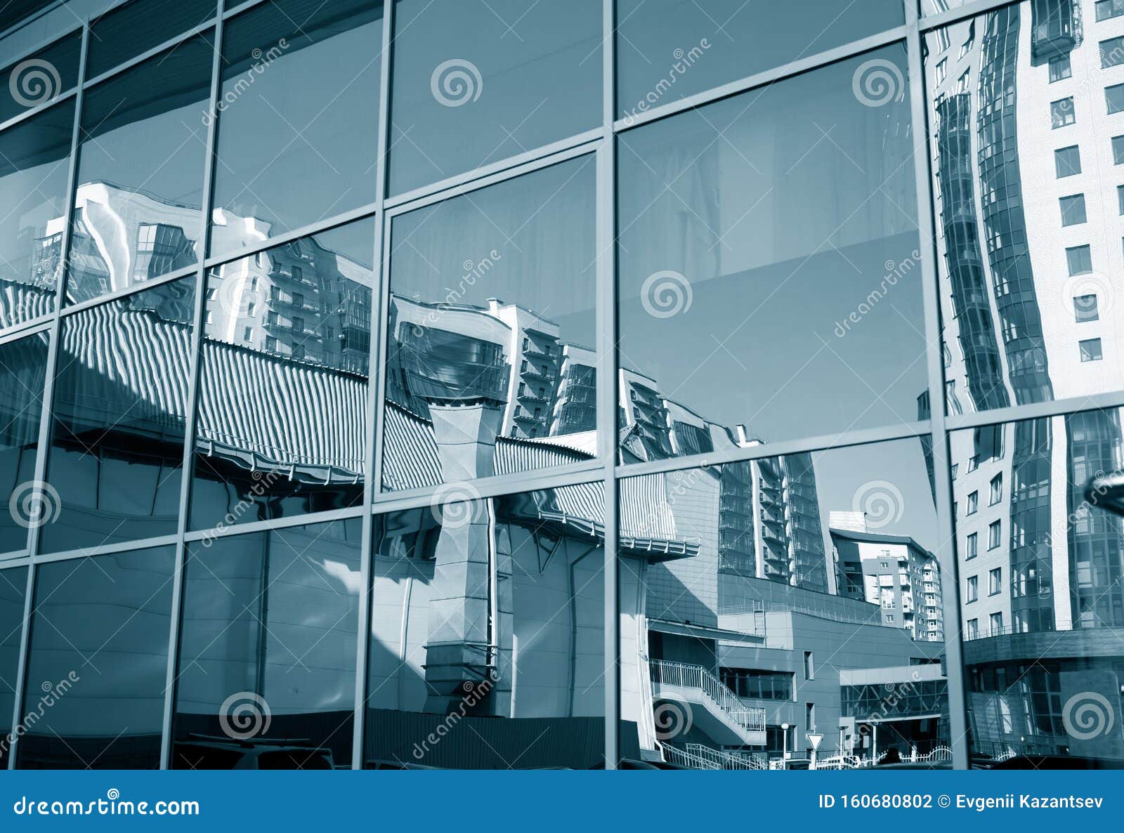 Distorted Environment Reflected in Glass Wall of Office Building Stock ...