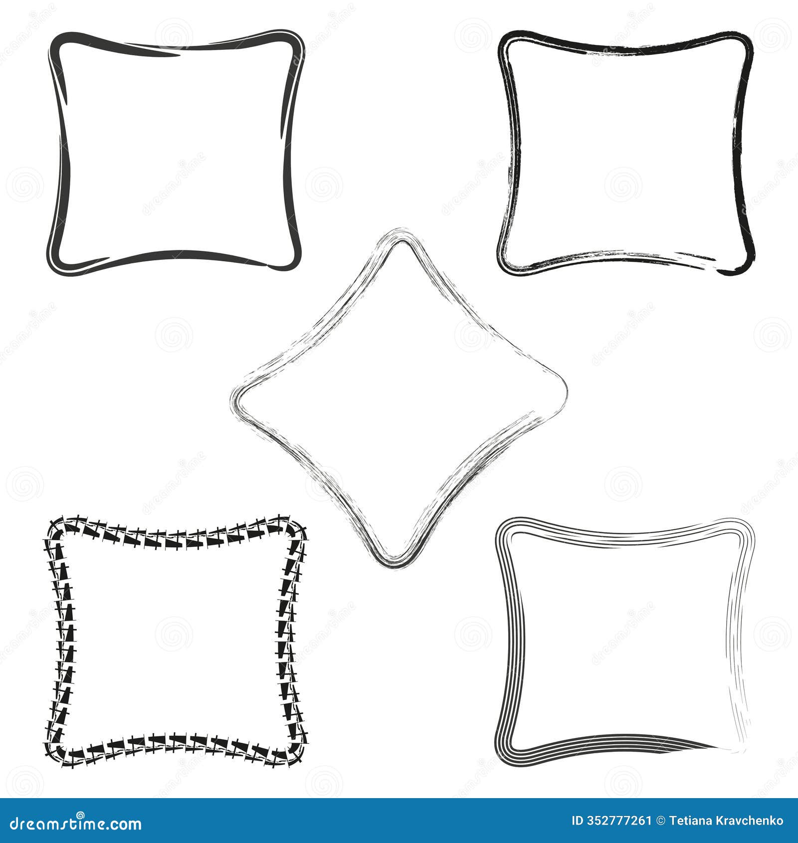 Distorted Frame Shapes. Abstract Border Designs. Black Thin Outline ...