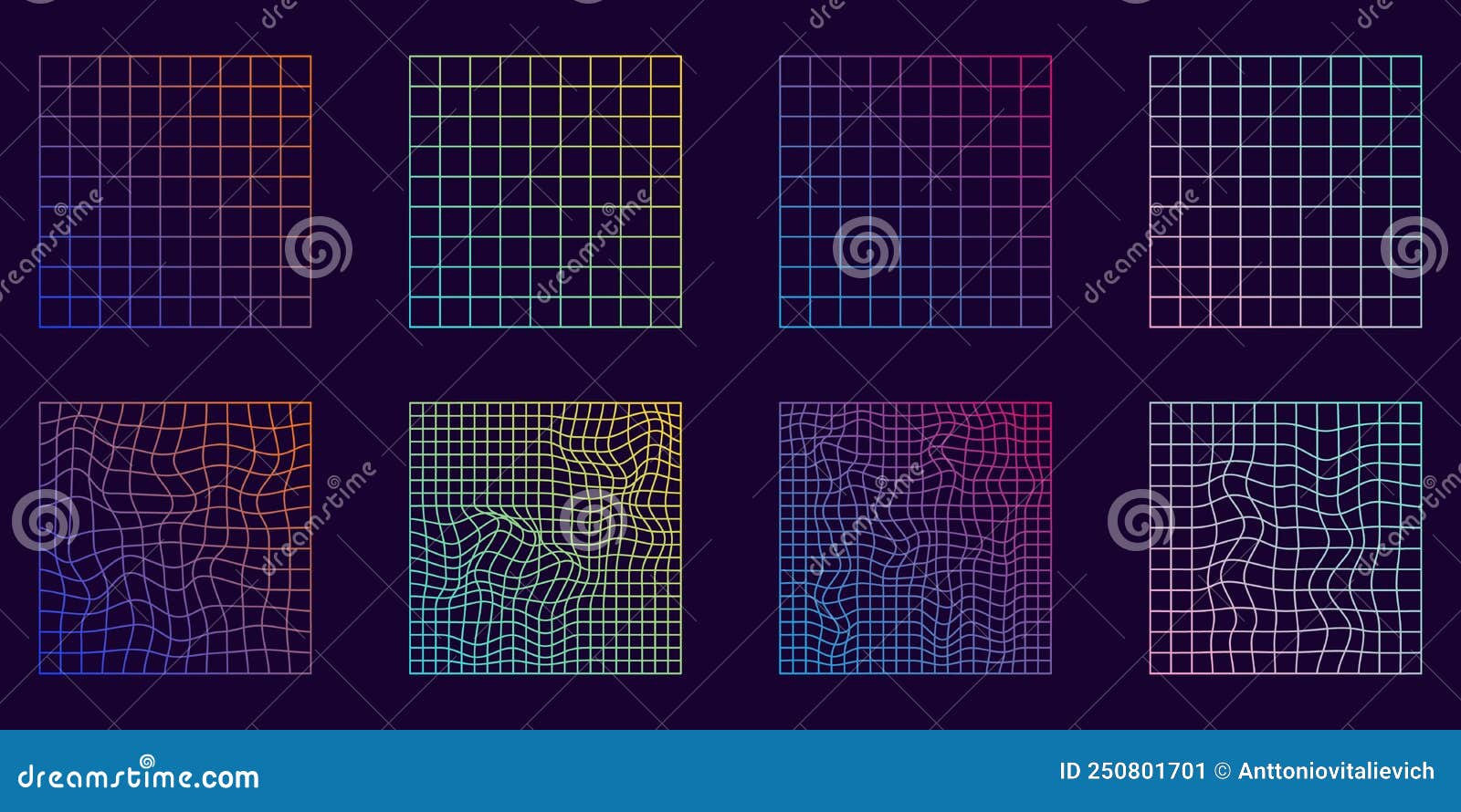 Distorted Grid Square Neon Pattern. Abstract Modern Design. Wave Ripple ...