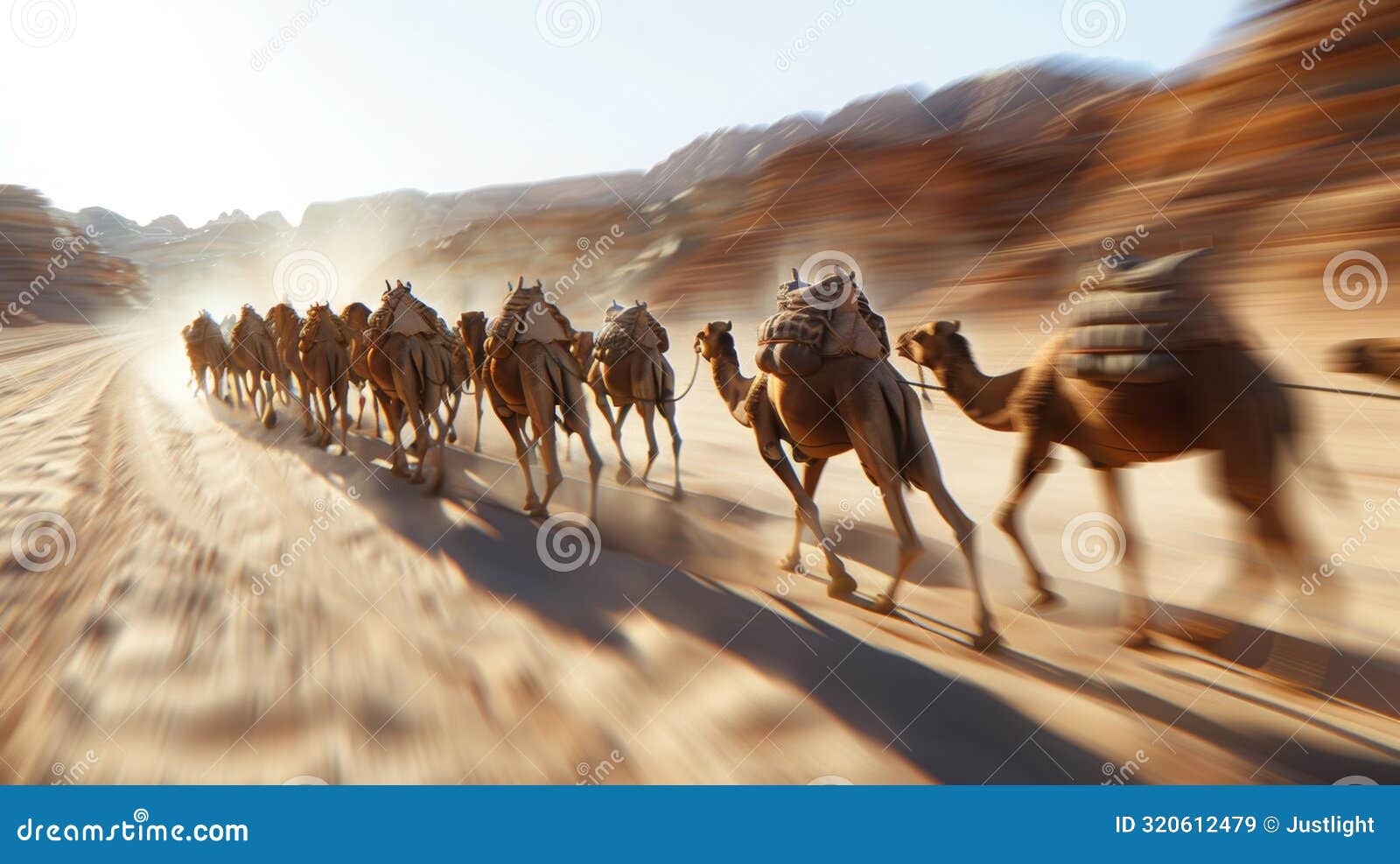A Distorted Image of a Caravan of Camels Trekking through the Desert ...