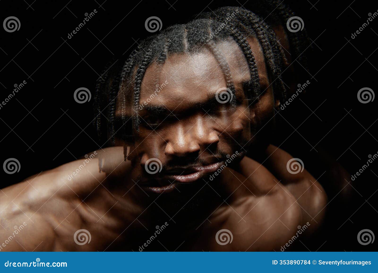 Distorted Portrait of Black Man Staring at Camera Posing in Contrast ...
