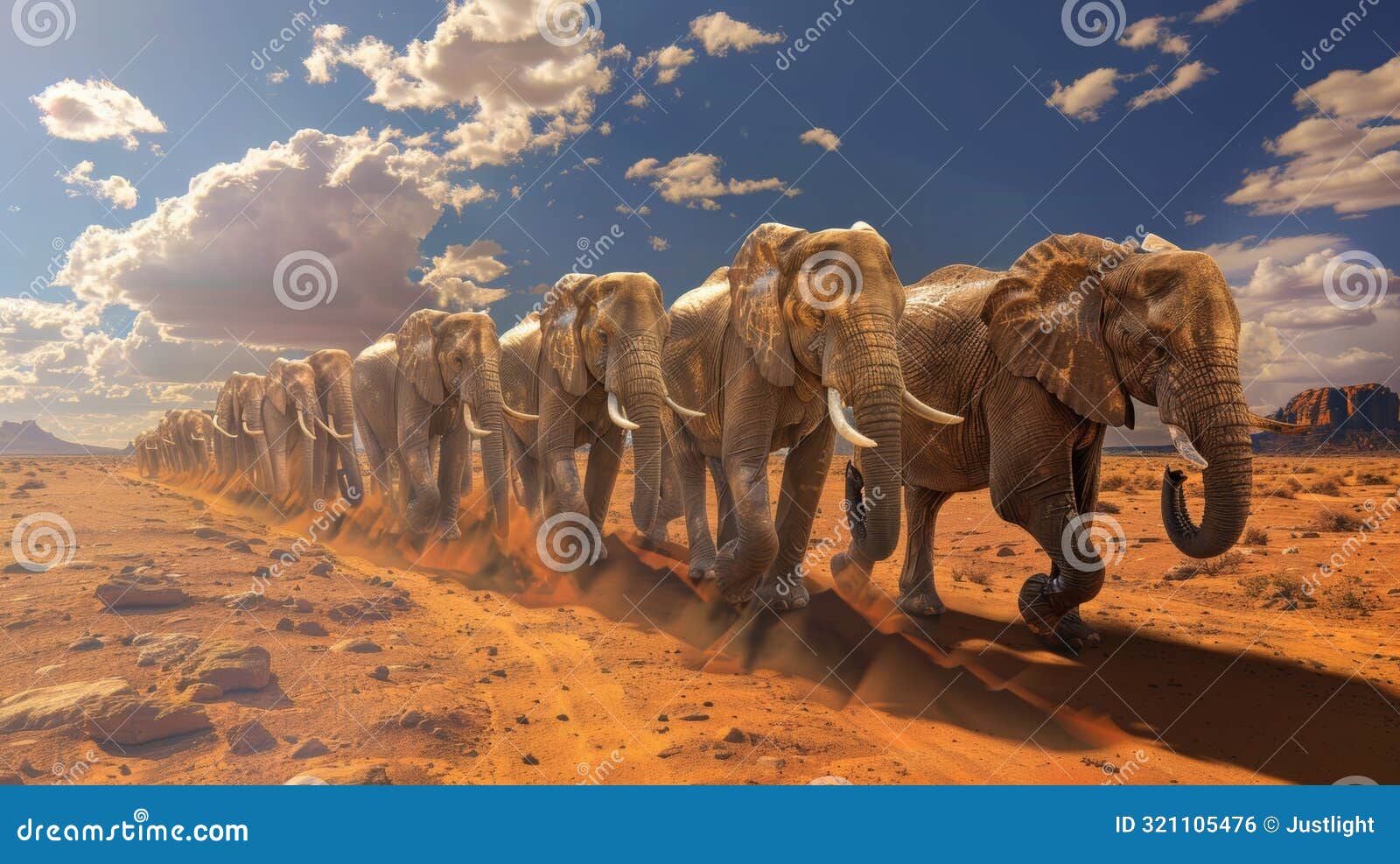 A Distorted Image of a Parade of Elephants Marching through the Desert ...