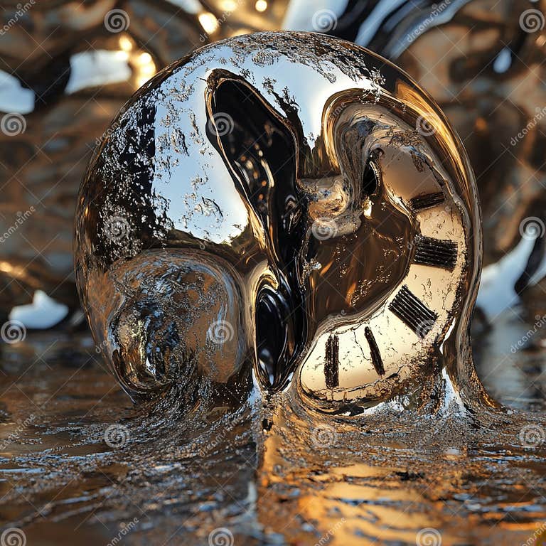Distorted Metallic Clock in Abstract Liquid Art Stock Illustration ...