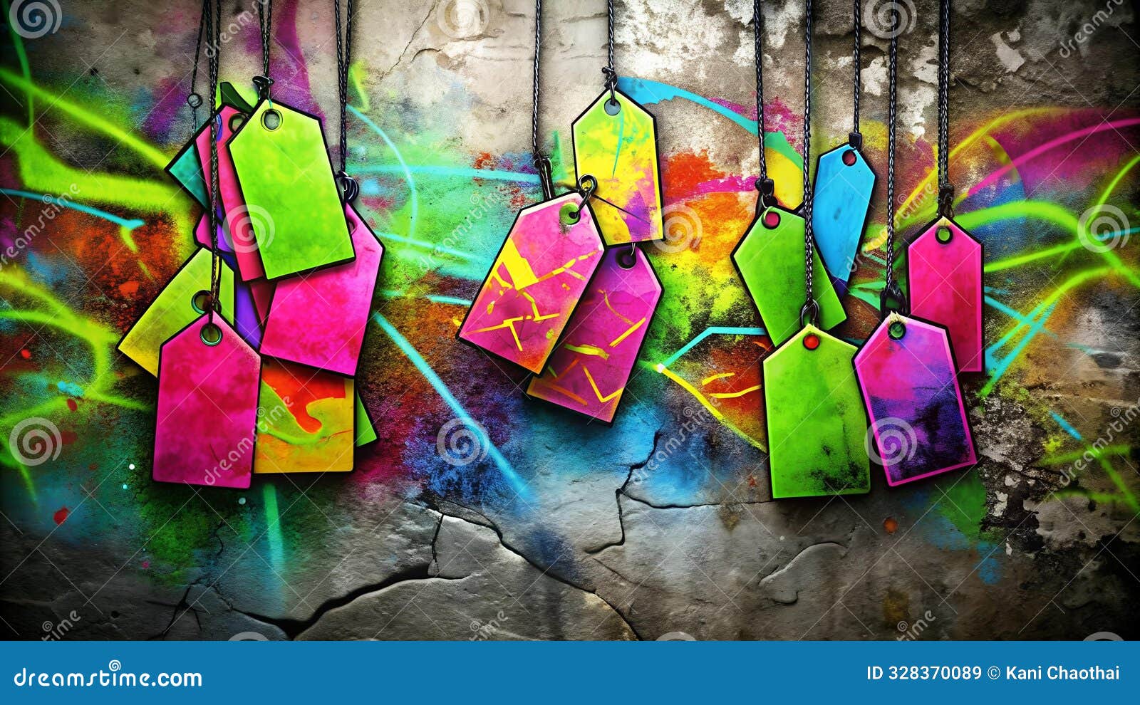 Distorted Neon Graffiti on Concrete AI Generated Stock Illustration ...
