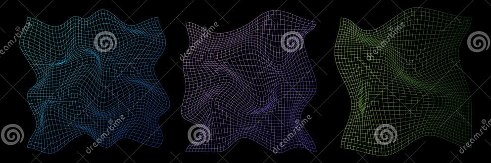 Distorted Neon Grid Pattern. Warped Mesh Texture. Retro Punk Design ...