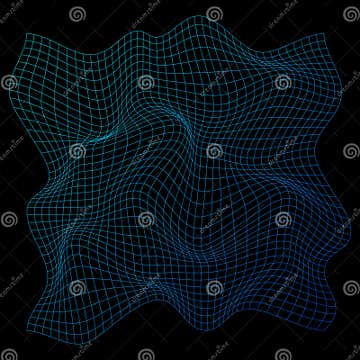 Distorted Neon Grid Pattern. Wireframe Wave Geometry Grid. Warped Mesh ...