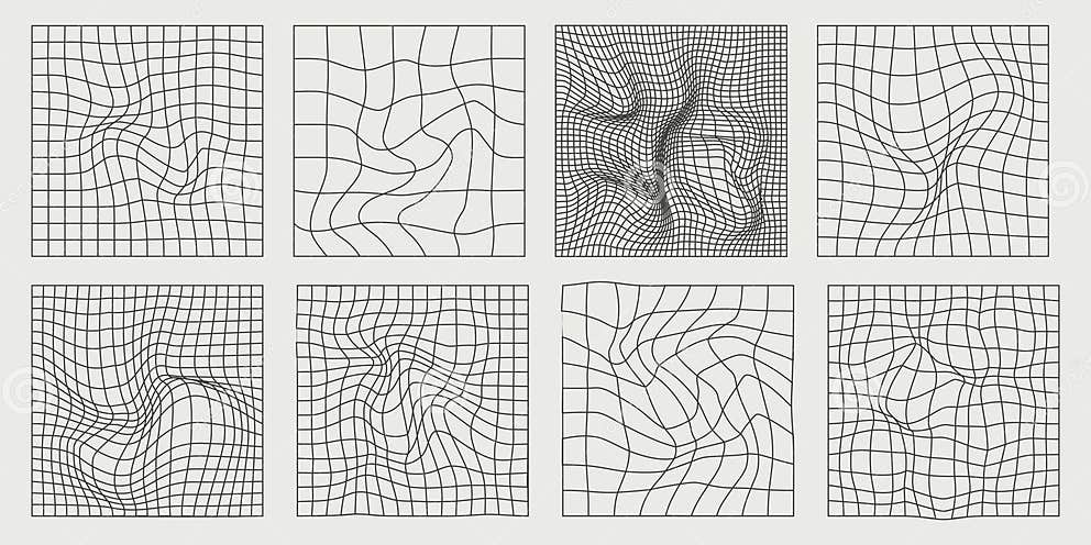 Distorted Neon Grid Patterns. Retro 80s and 90s Style Stock Vector ...
