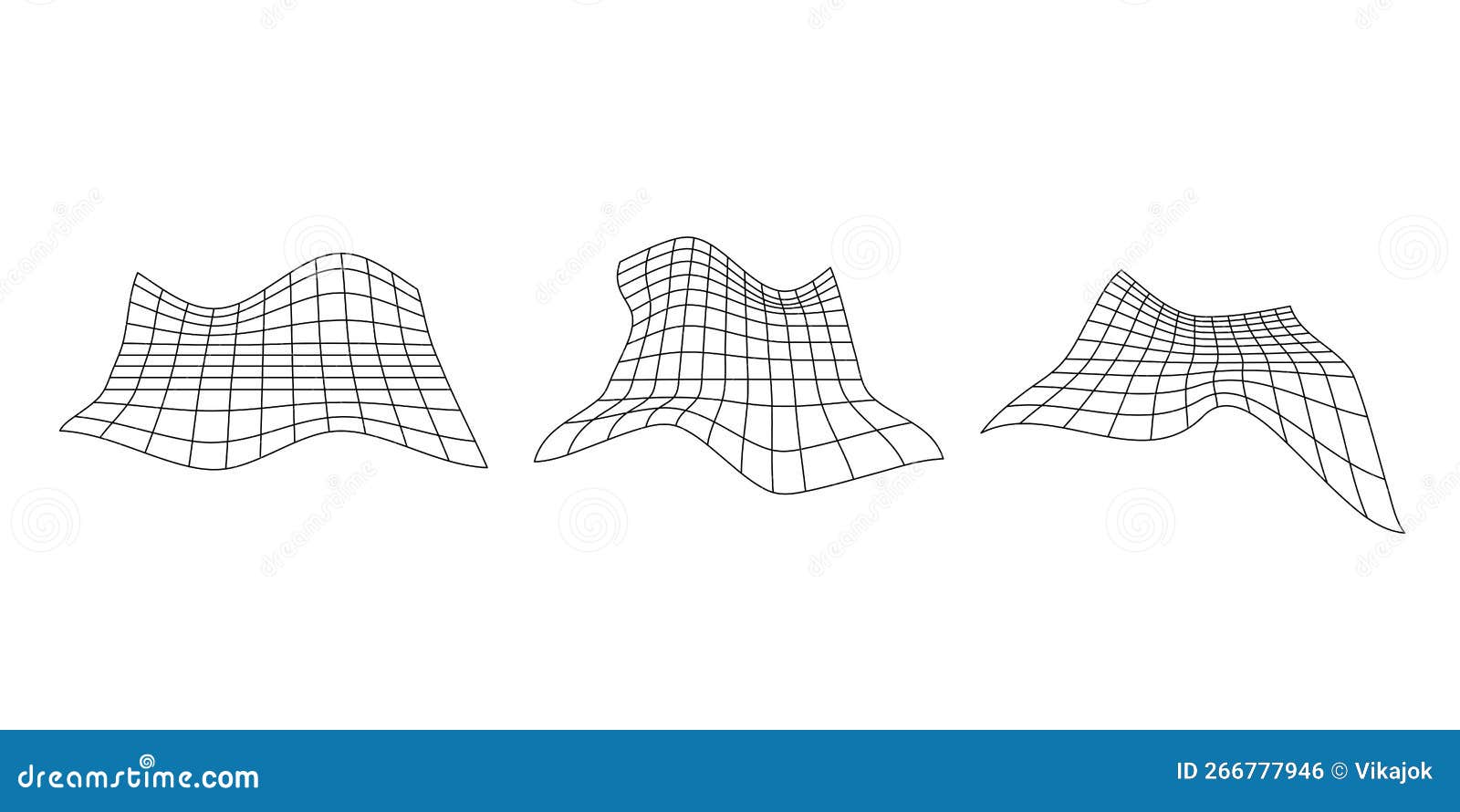 Distorted Perspective Grid Set. Glitch Rectangle Plane Collection. Wavy ...