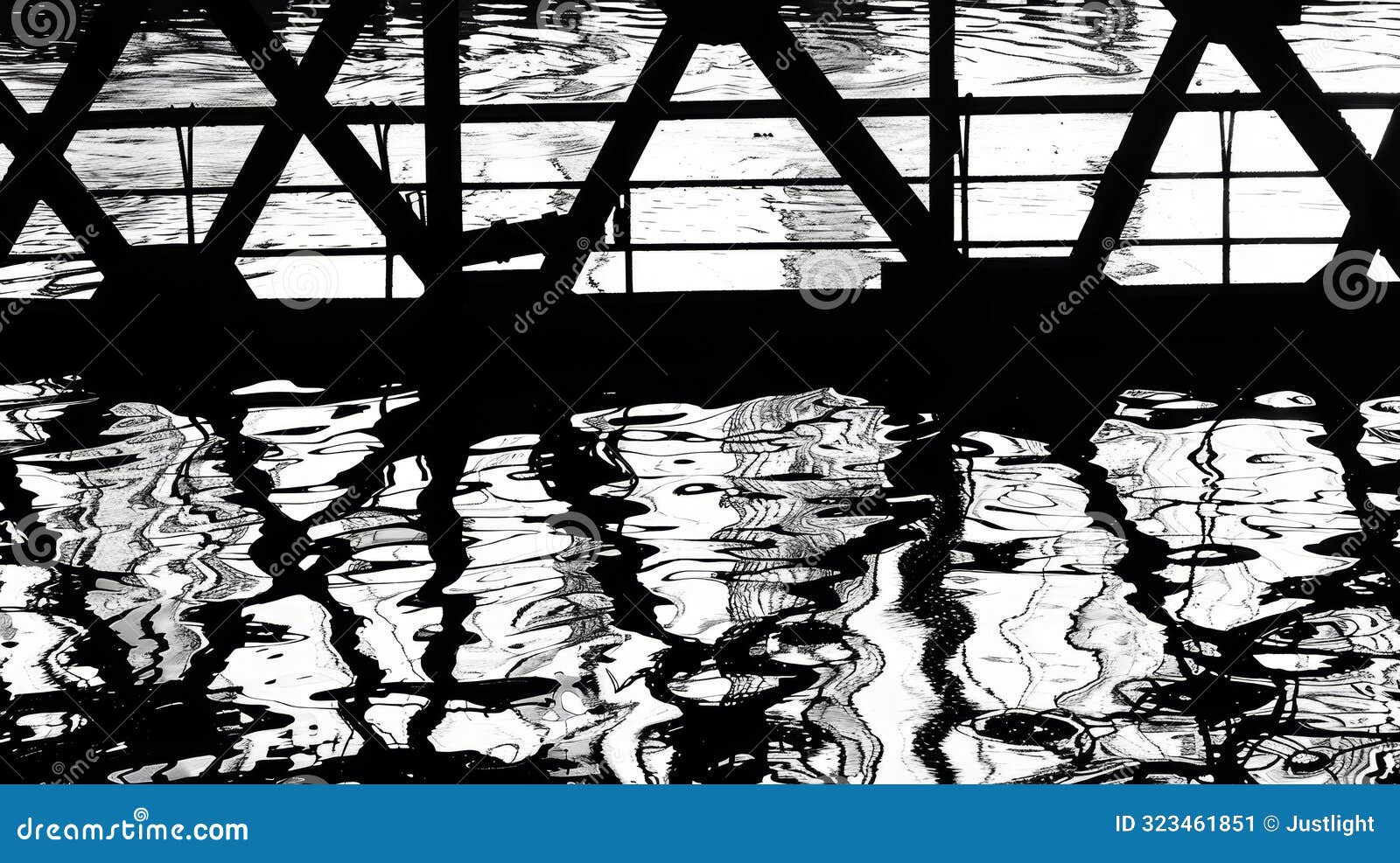 The Distorted Reflection of a Bridge in the Water Its Shadows and Lines ...