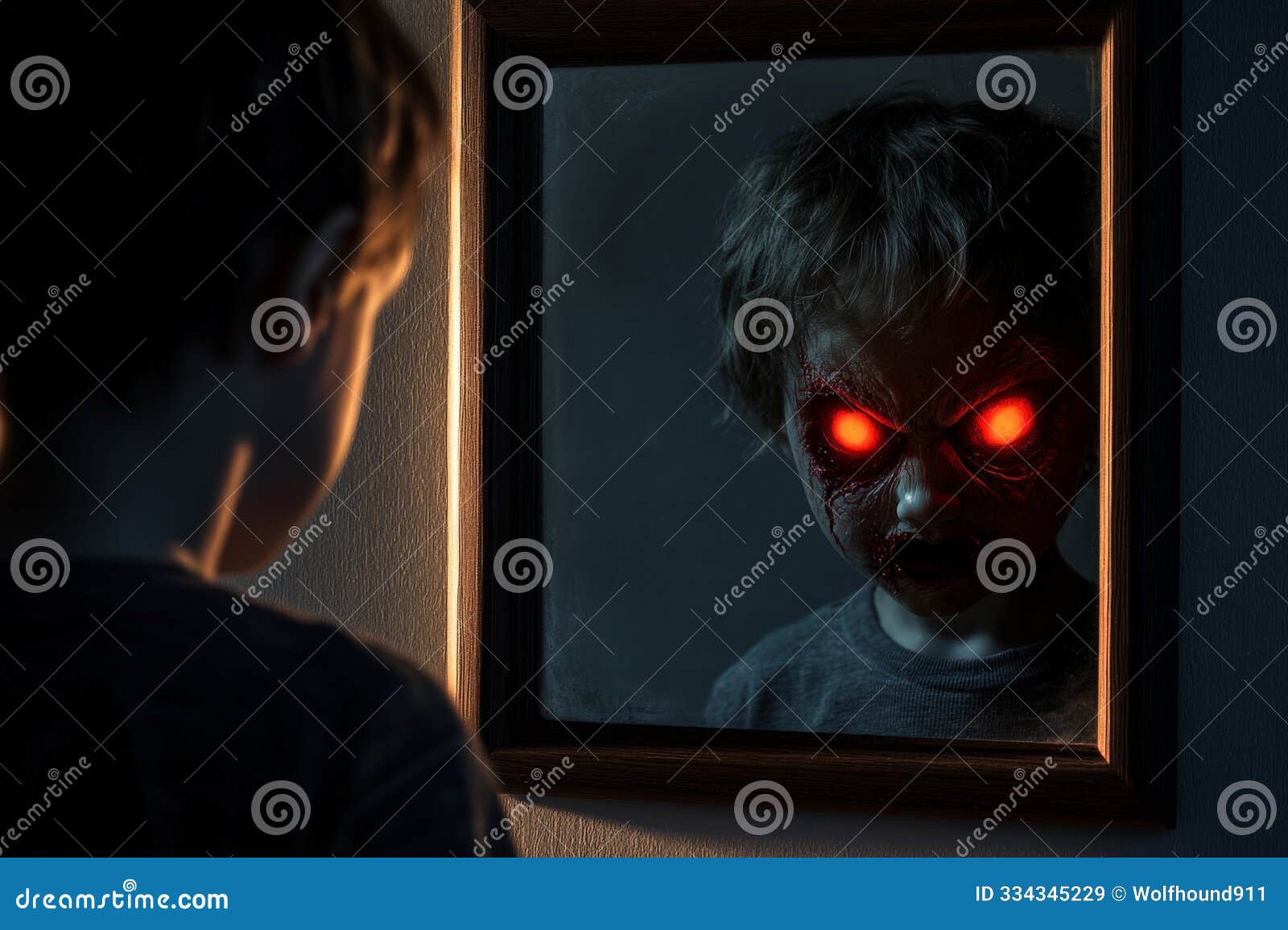 A Distorted Reflection in a Mirror Shows a Child S Nightmare Self, with ...