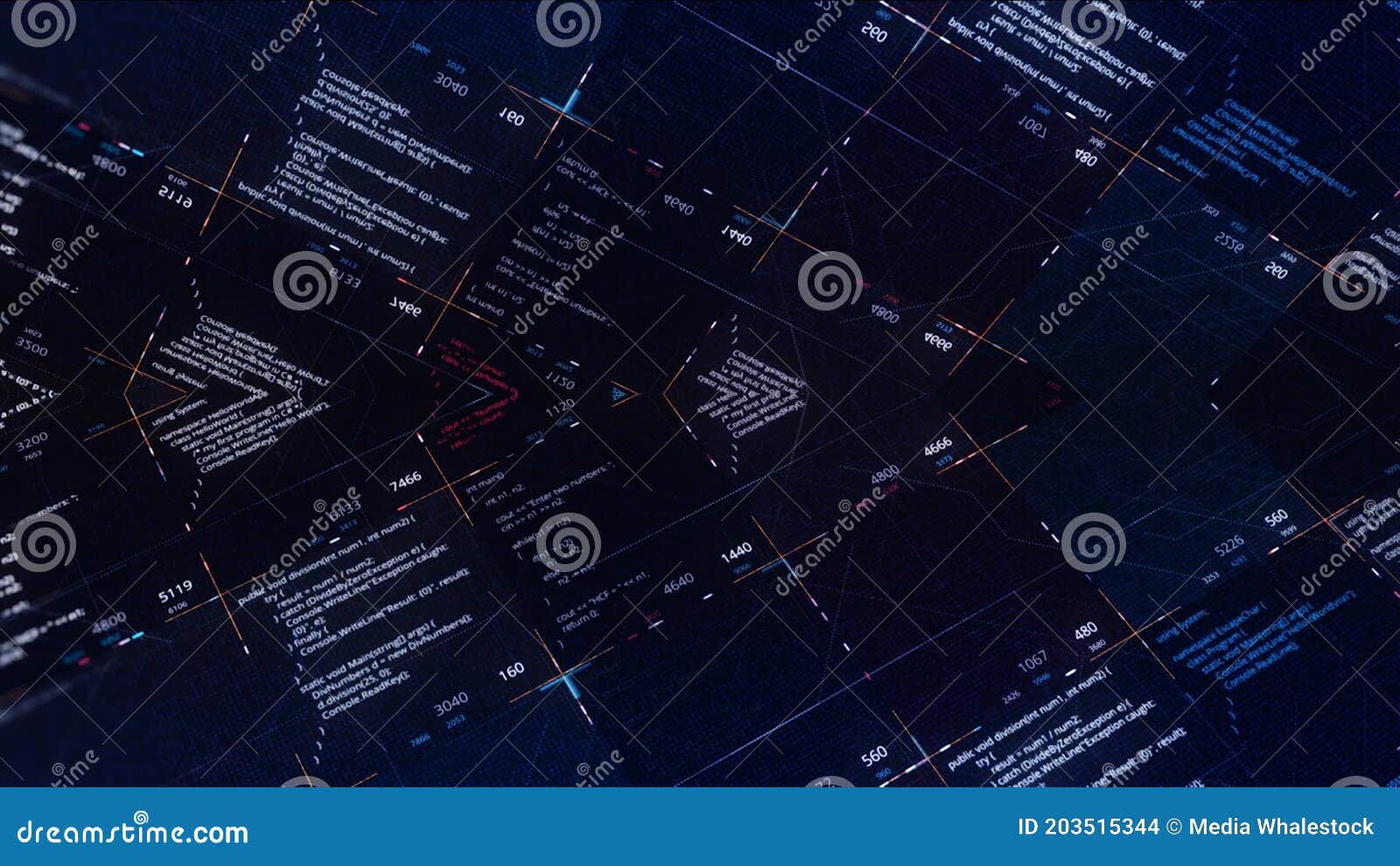 Distorted Space with Program Codes. Animation. Merger of Two Digital ...