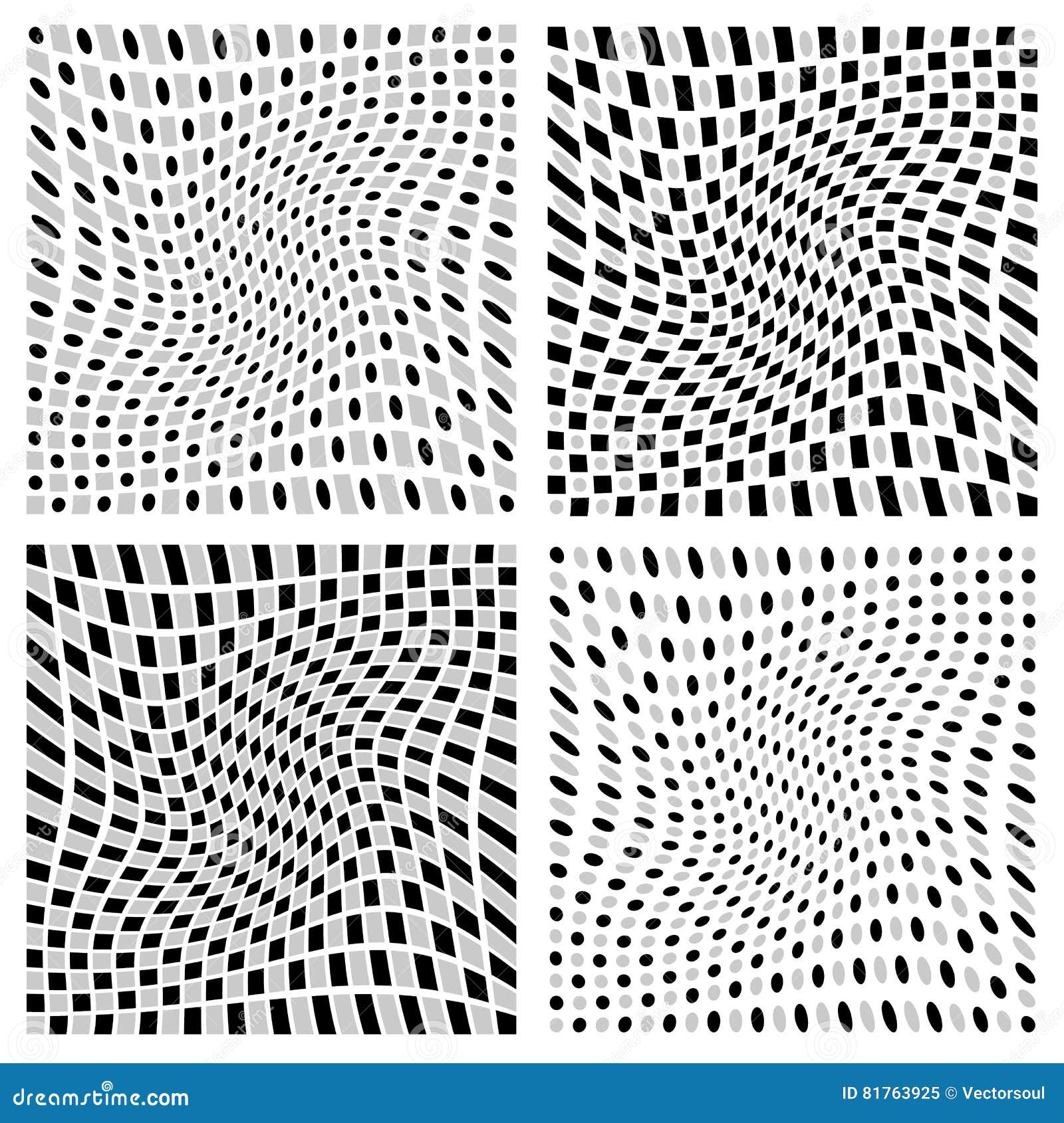 Distorted Spirally, Rotating Patterns with Squares and Circles Stock ...