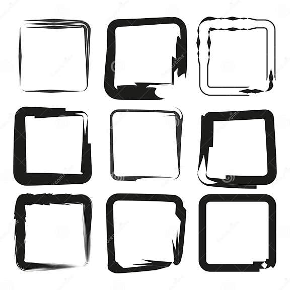 Distorted Square Frame Set. Abstract Black Shapes. Nine Unique ...