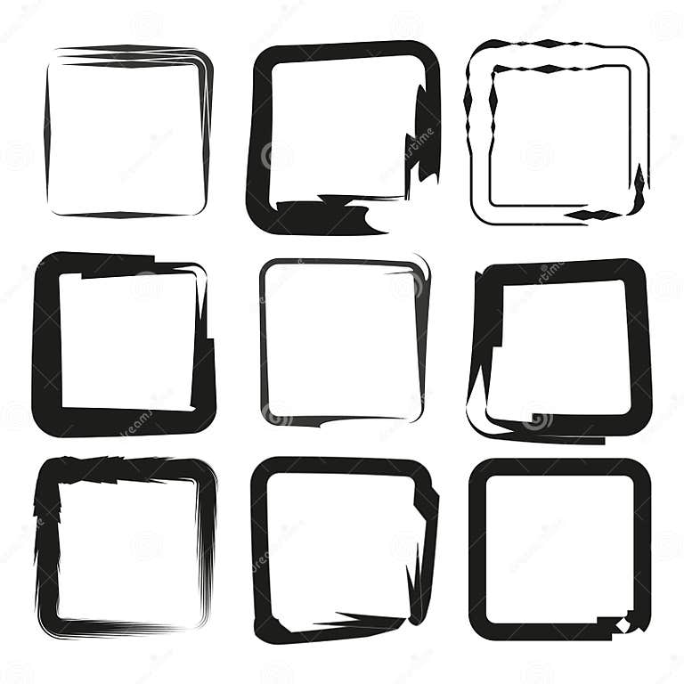 Distorted Square Frame Set. Abstract Black Shapes. Nine Unique ...