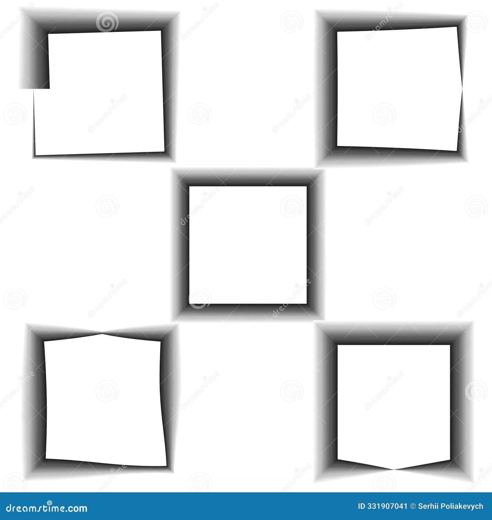 Distorted Square Frames. Shadowed Abstract Shapes. White Background ...