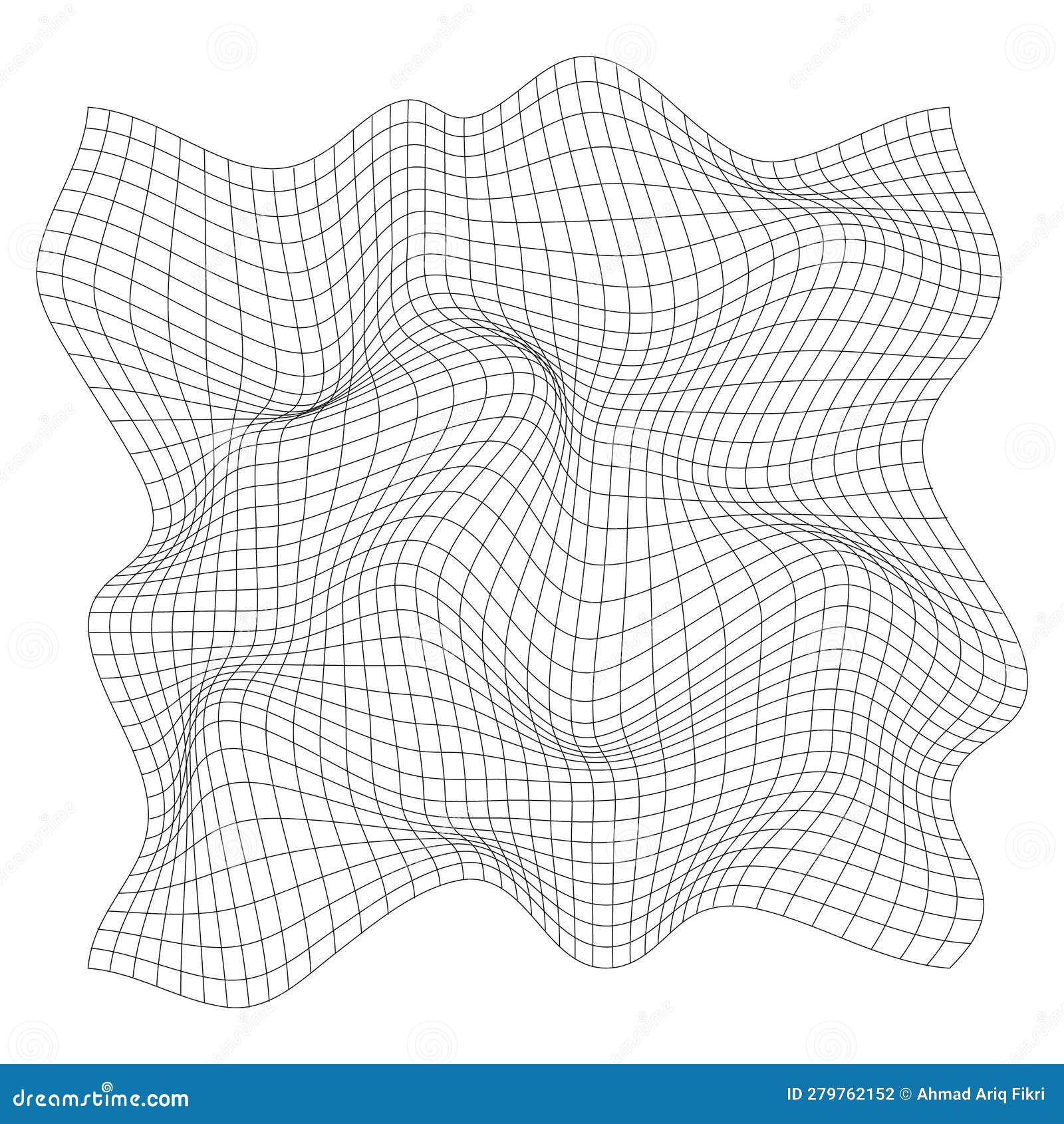 Distorted Square Grid. Wireframe Wave Geometry Grid. Warped Mesh ...