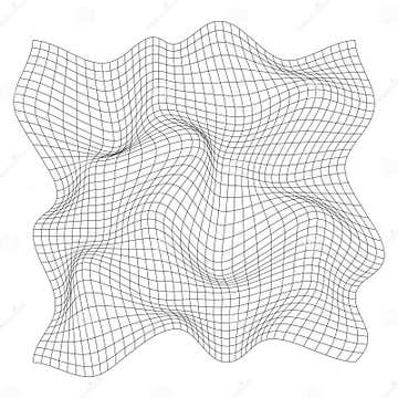 Distorted Square Grid. Wireframe Wave Geometry Grid. Warped Mesh ...