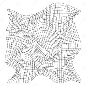 Distorted Square Grid. Wireframe Wave Geometry Grid. Warped Mesh ...