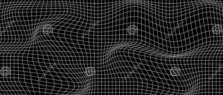Distorted White Grid on Black Background. Waved Mesh Texture. Fish Net ...