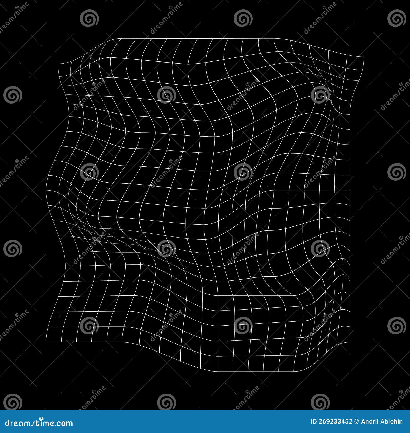 Distorted White Square Room Wireframe In Perspective On Blue Background ...