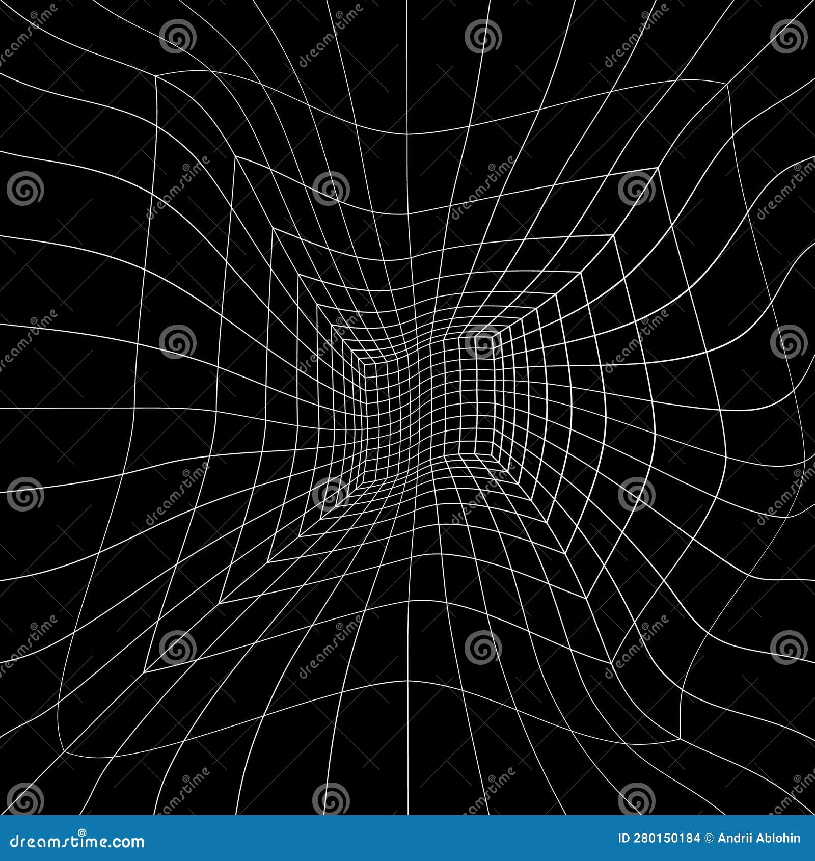 Distorted White Square Room Wireframe on Blue Background. Warped ...