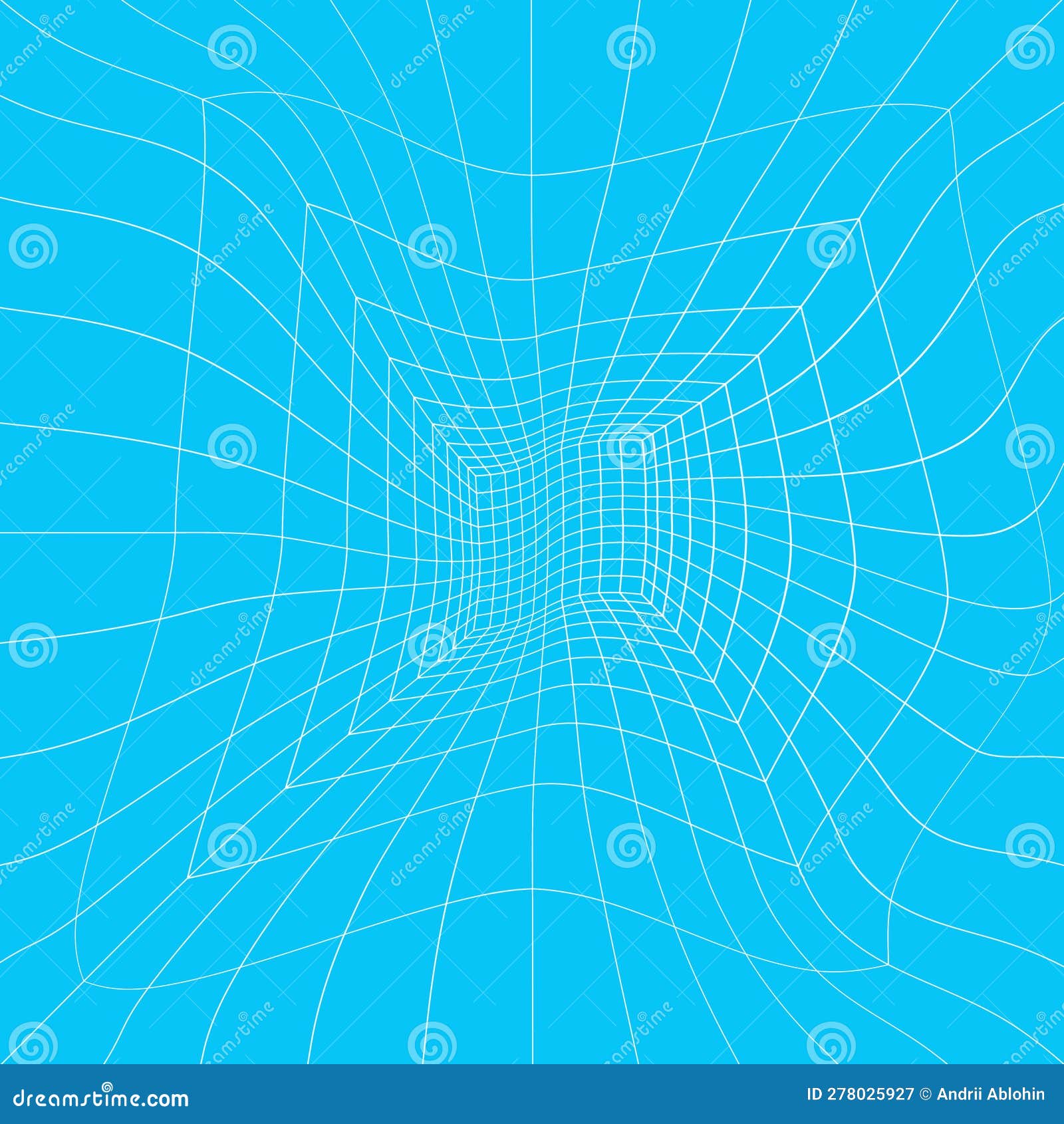 Distorted White Square Room Wireframe in Perspective on Blue Background ...