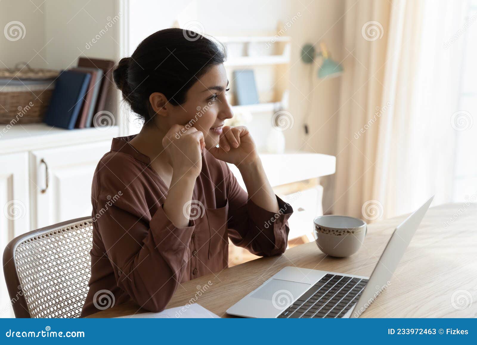 Distracted from Computer Work Indian Female Looking at Distance Stock ...