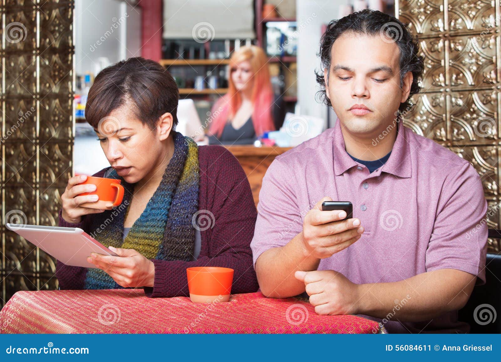 Distracted Couple Using Devices Stock Image - Image of girlfriend ...