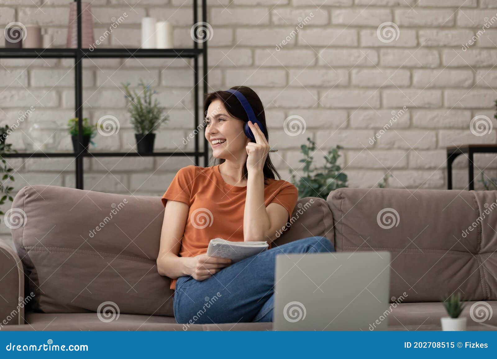 Distracted from Distant Study Young Woman Listening Music. Stock Image ...